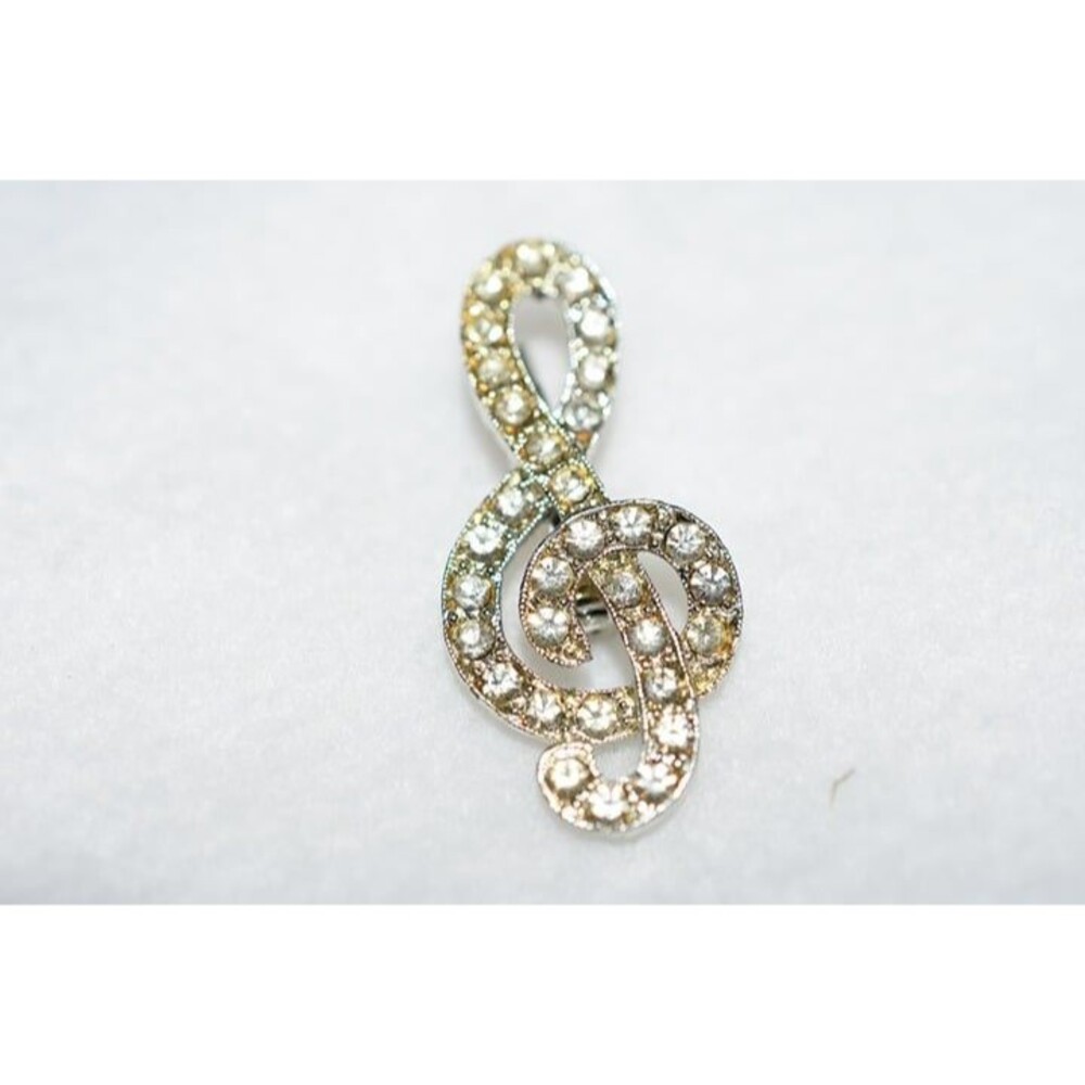 Vintage Classic Treble Clef Music Note Rhinestone Sil… - Gem